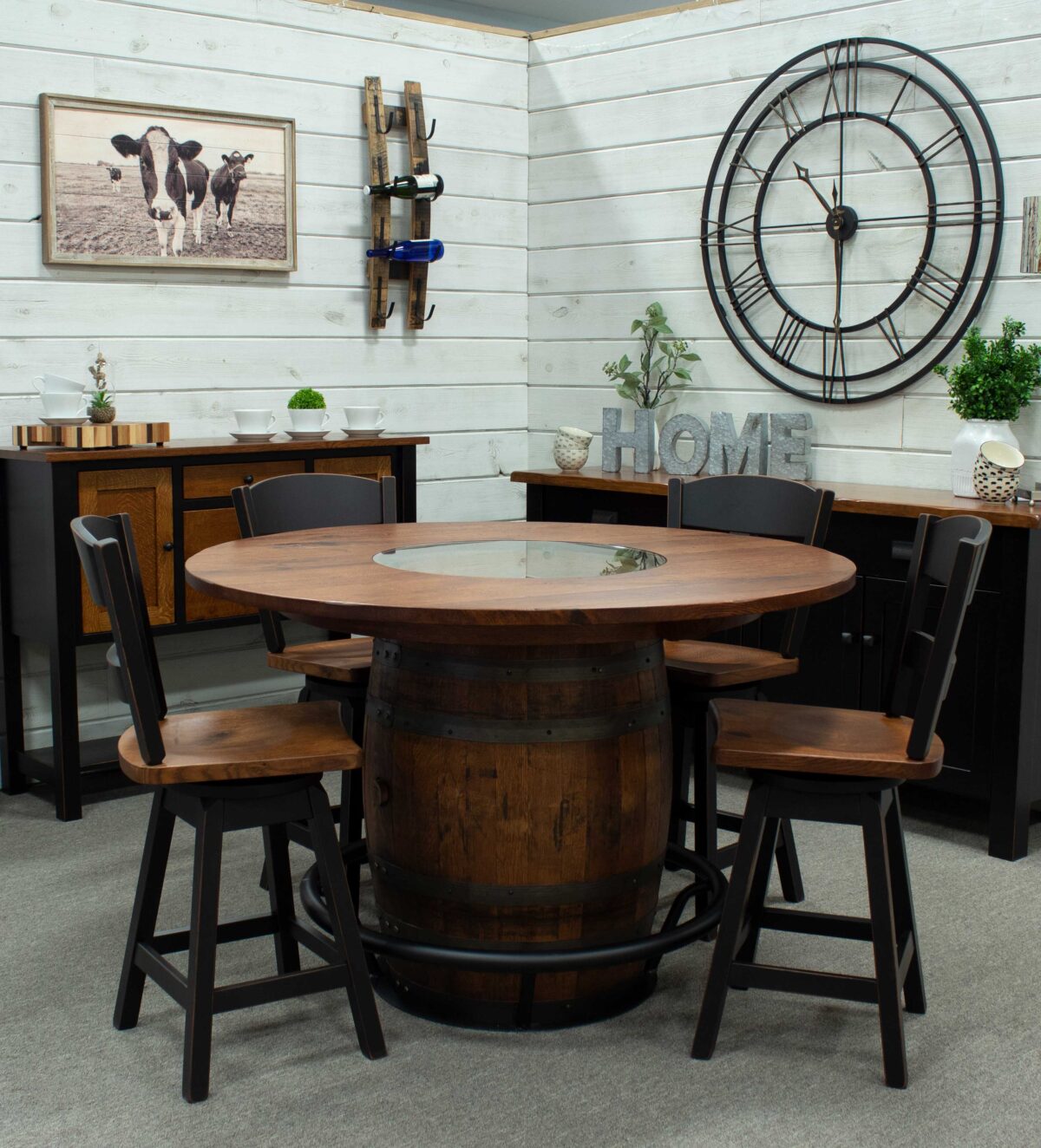 Whiskey Barrel Table Set | Amish Bar Table Set